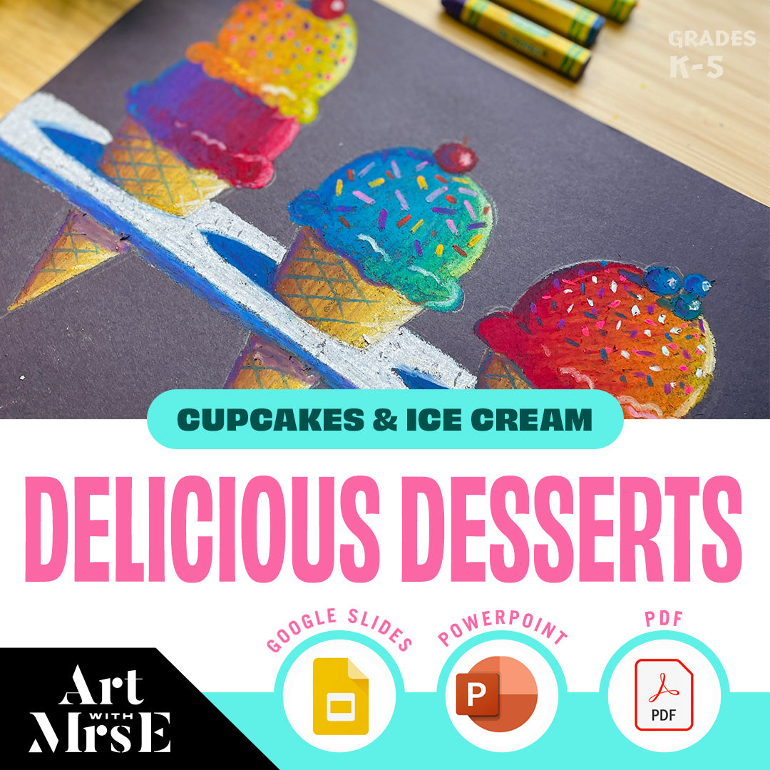 Delicious Desserts Oil Pastel Art Lesson || Cupcakes + Ice Cream Cones ...